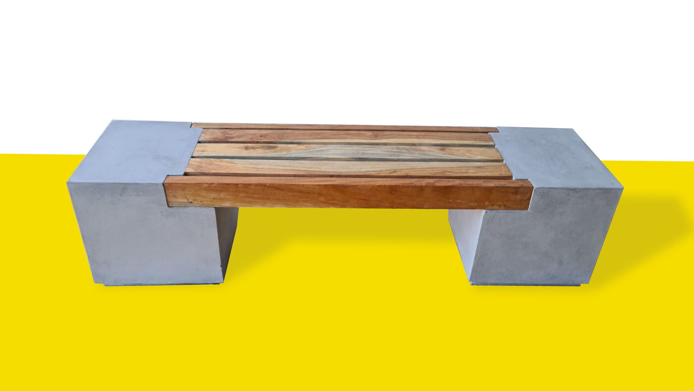 Wooden Plank Concrete Cube Bench (1800 X 450 X 450)